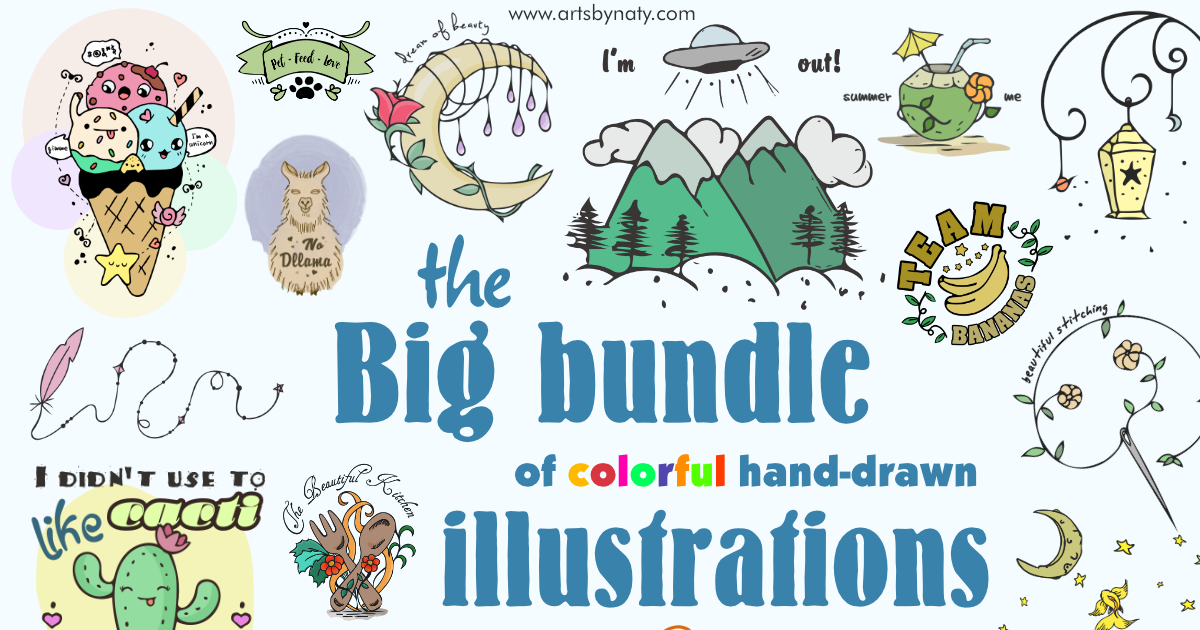 Big Bundle of Hand-drawn Illustrations Bundle · Creative Fabrica