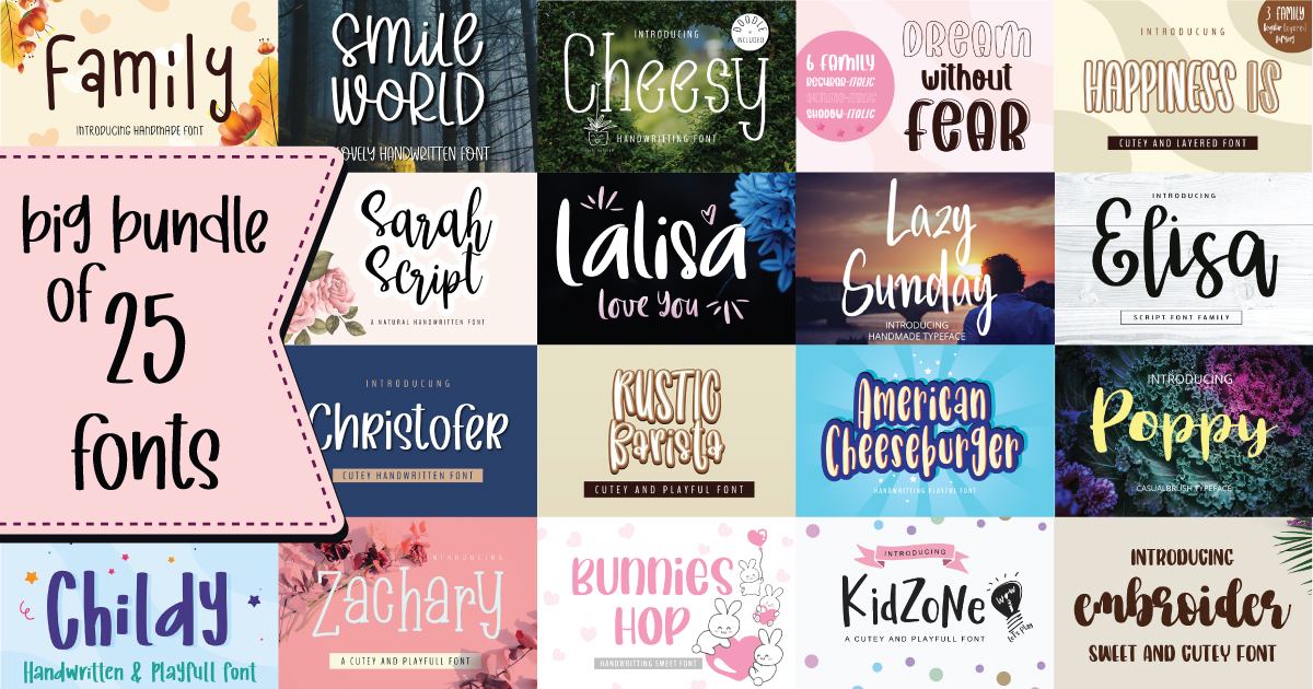 Big Bundle of 25 Fonts Bundle · Creative Fabrica