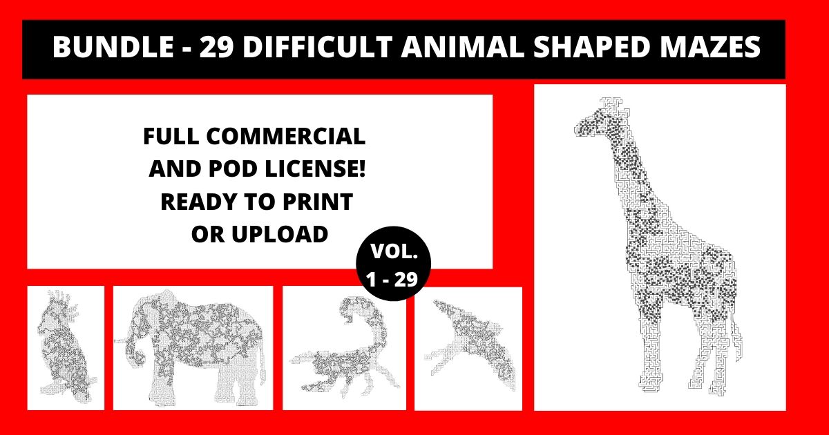 29 Difficult Animal Shaped Mazes Bundle · Creative Fabrica