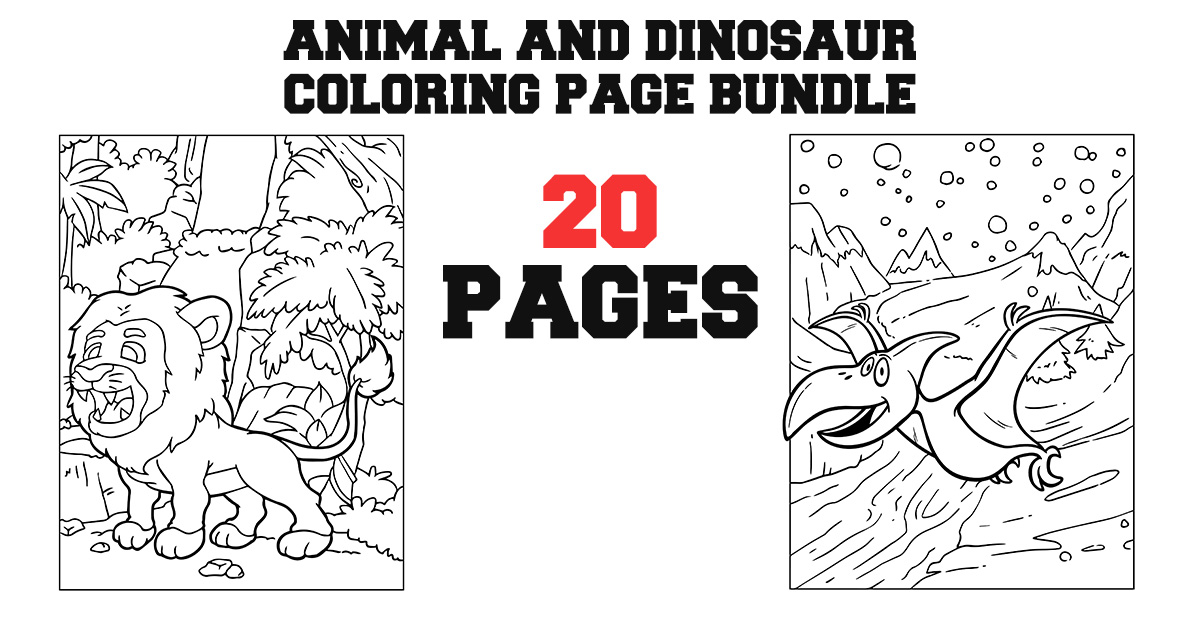 Animal & Dinosaur Coloring Book Pages Bundle · Creative Fabrica