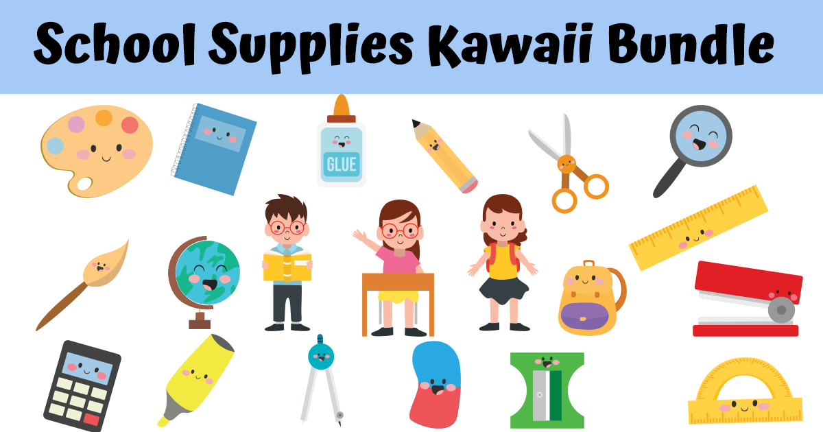 School Supplies Kawaii Bundle Bundle · Creative Fabrica