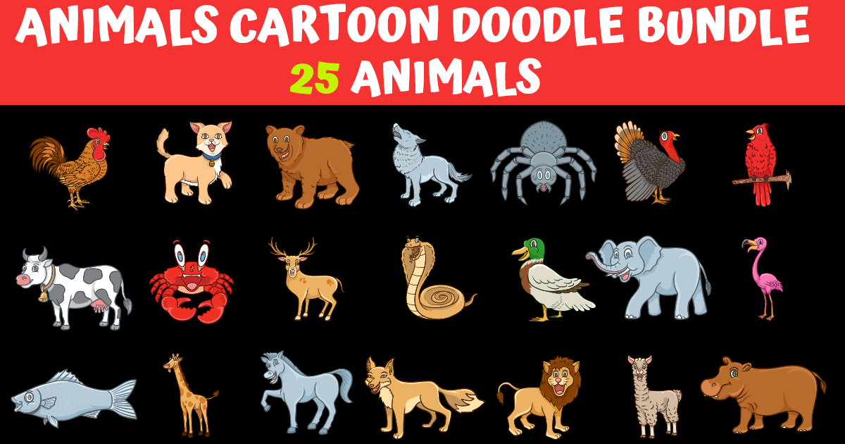 Animals Cartoon Doodle Bundle Bundle · Creative Fabrica