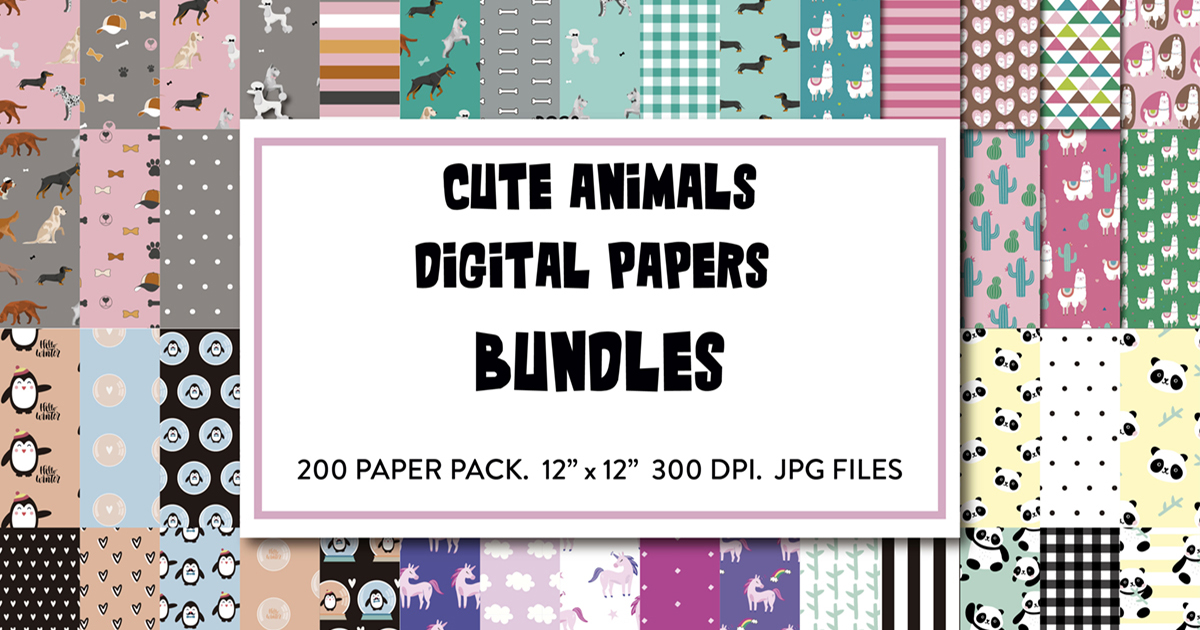 Cute Animals Digital Paper Bundle Bundle · Creative Fabrica