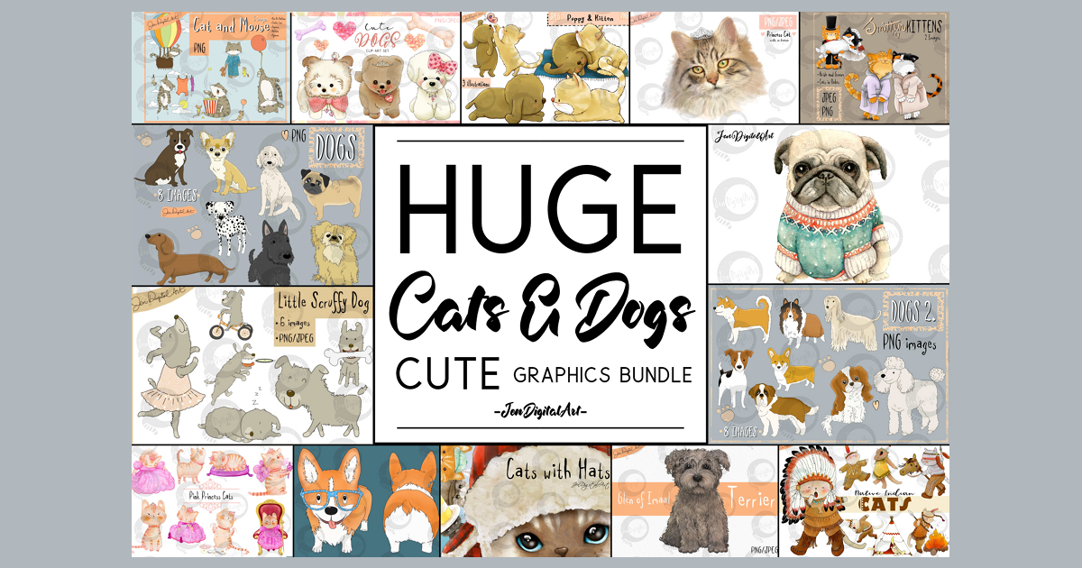 Huge Cats & Dogs Graphics Bundle Bundle · Creative Fabrica