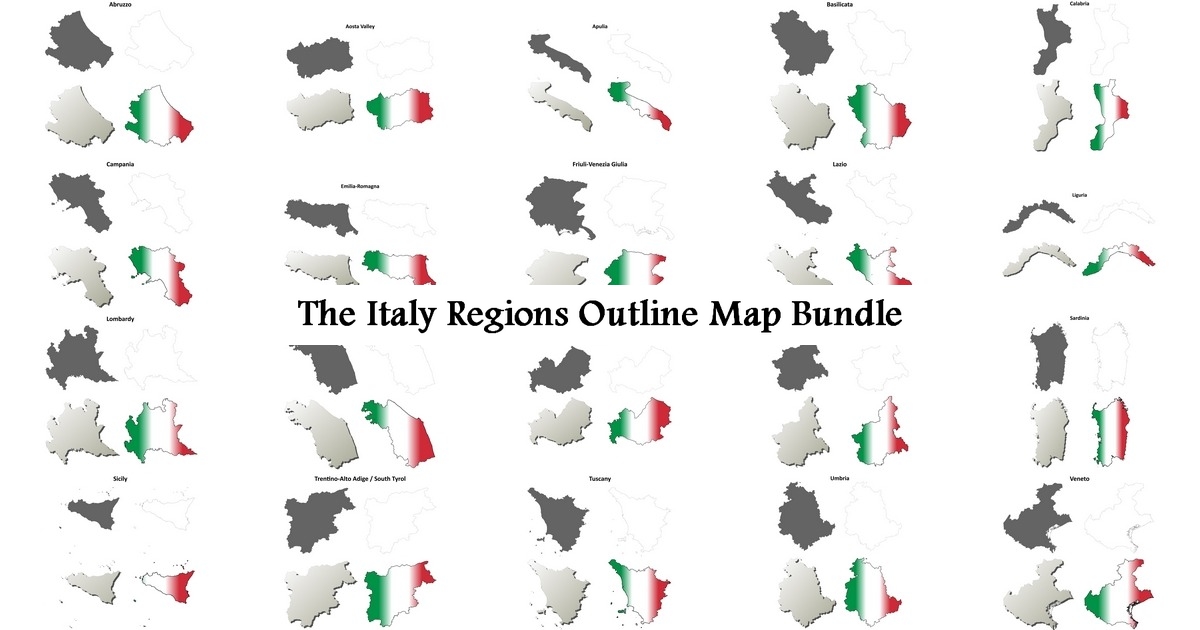 The Regions of Italy Map Bundle Bundle · Creative Fabrica