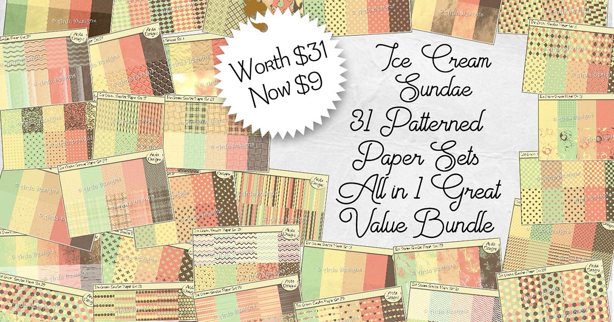 Ice Cream Sundae Scrapbook Paper Bundle Bundle · Creative Fabrica