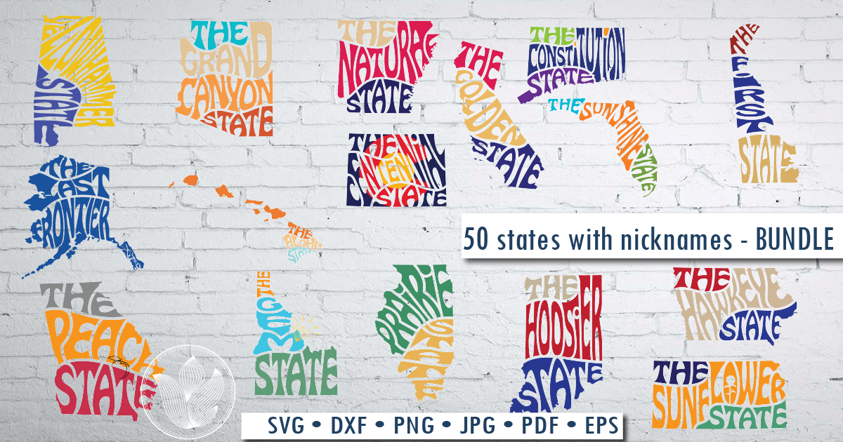 50 Nickname States Bundle Bundle · Creative Fabrica