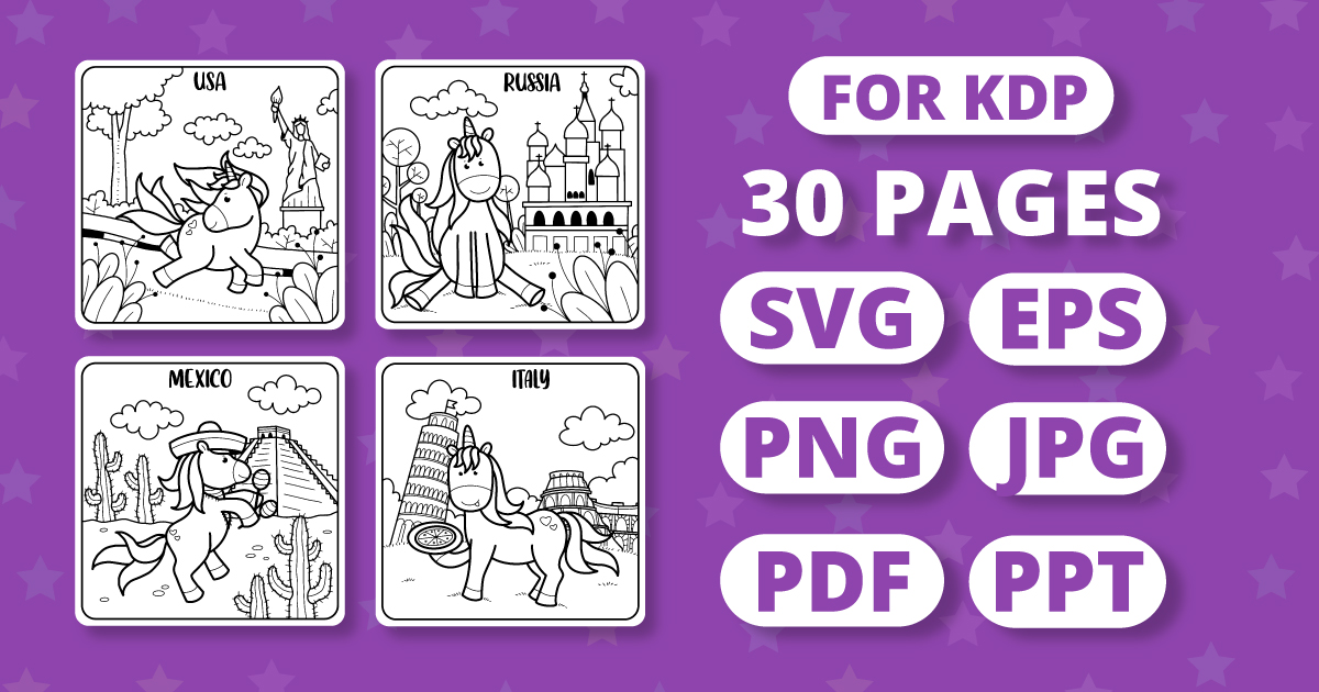 Traveling Unicorns Coloring Pages Bundle Bundle · Creative Fabrica