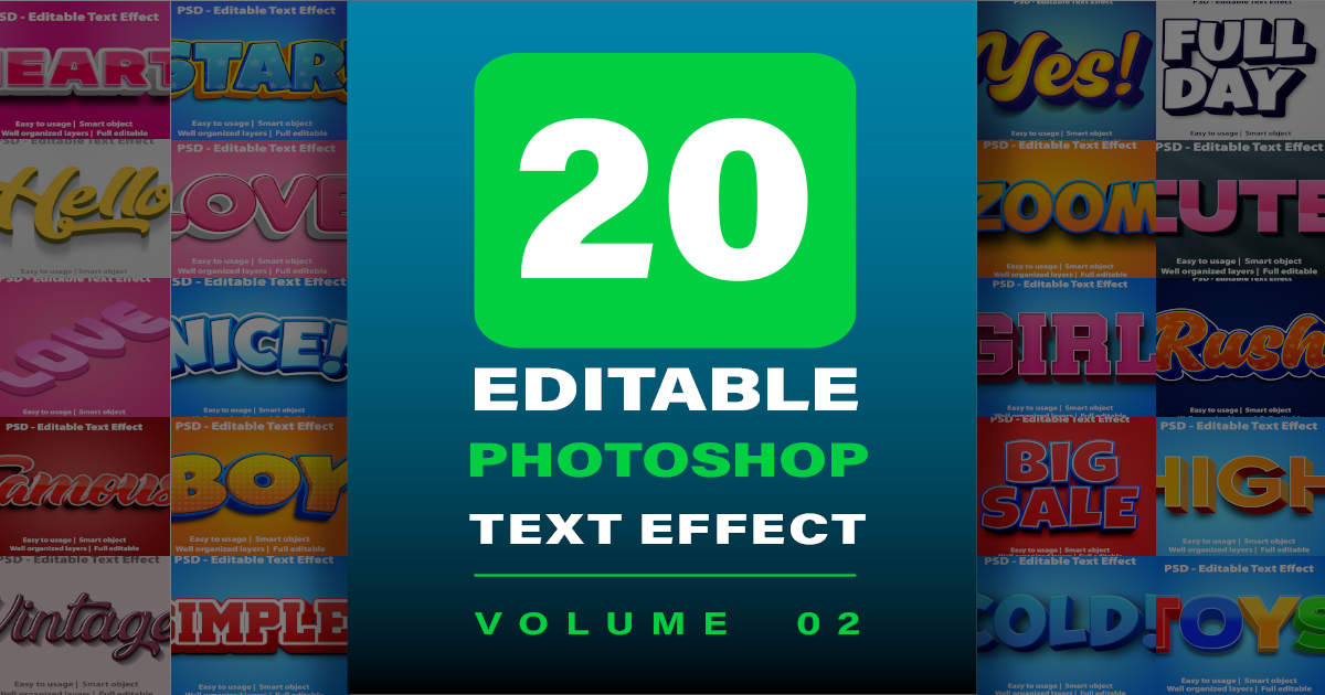 20 Photoshop Text Effect Bundle - Vol 1 Bundle · Creative Fabrica
