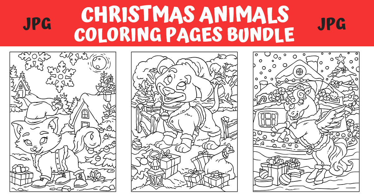 Christmas Animals Coloring Pages Bundle Bundle · Creative Fabrica