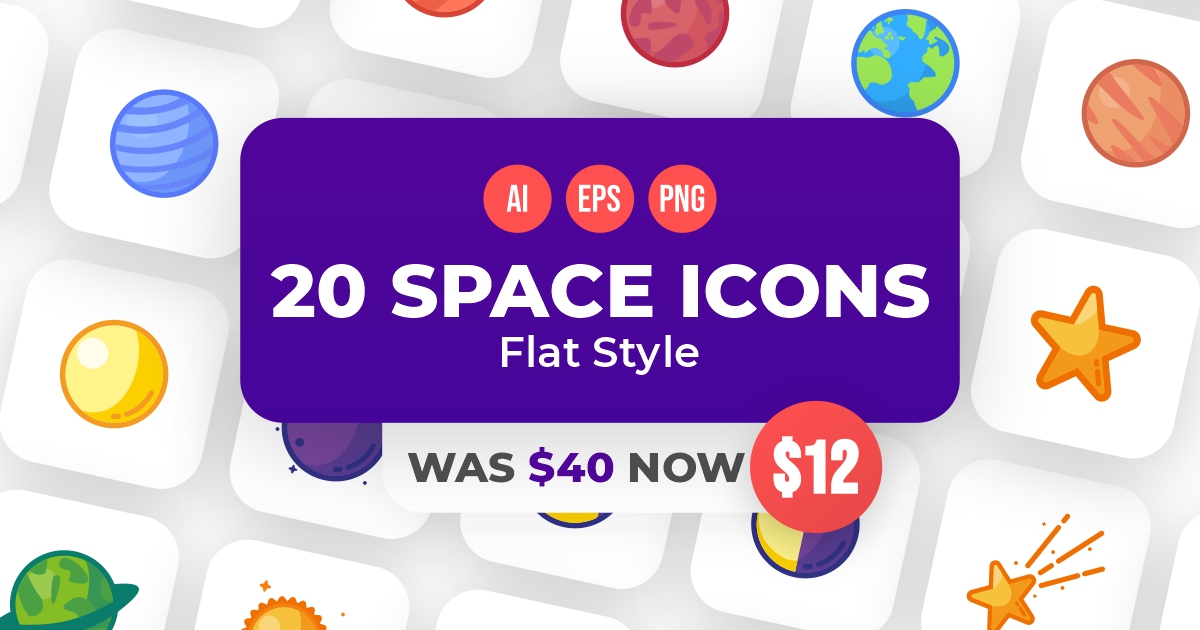 20 Space Flat Style Icons Bundle · Creative Fabrica