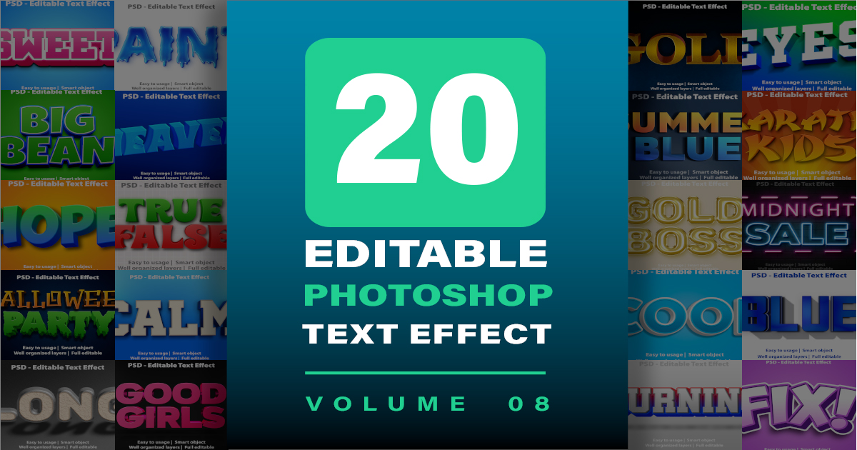 20 Photoshop Text Effect Bundle - Vol 8 Bundle · Creative Fabrica
