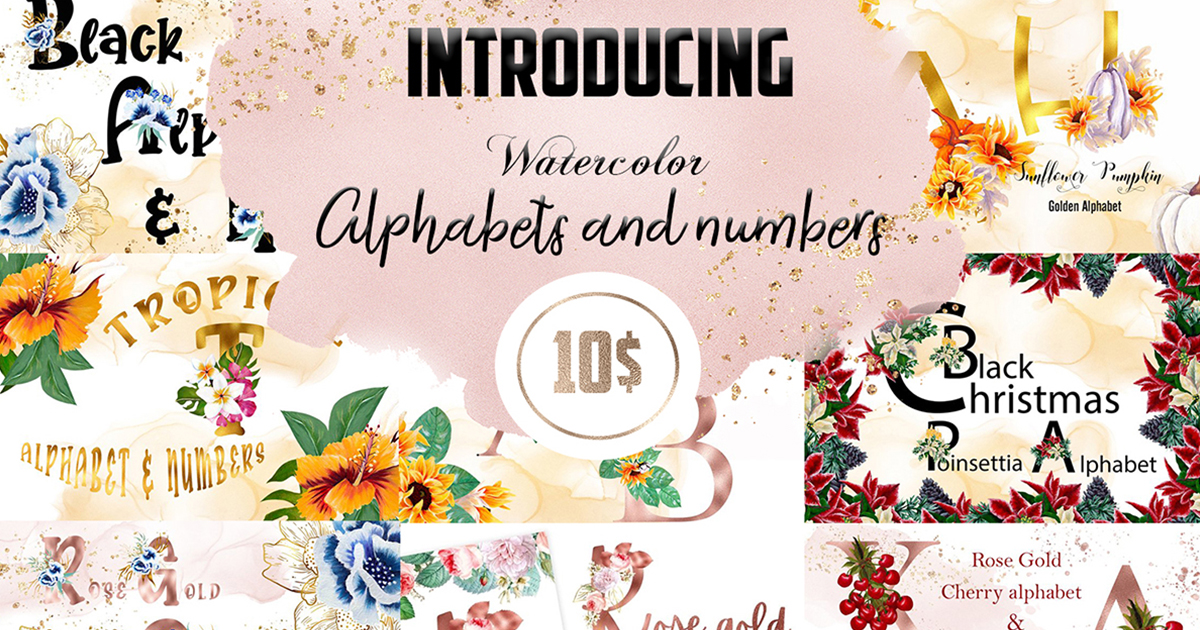 Watercolor Alphabets and Numbers Bundle Bundle · Creative Fabrica