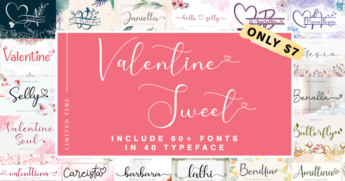 Valentine's Sweet Fonts Bundle Bundle · Creative Fabrica