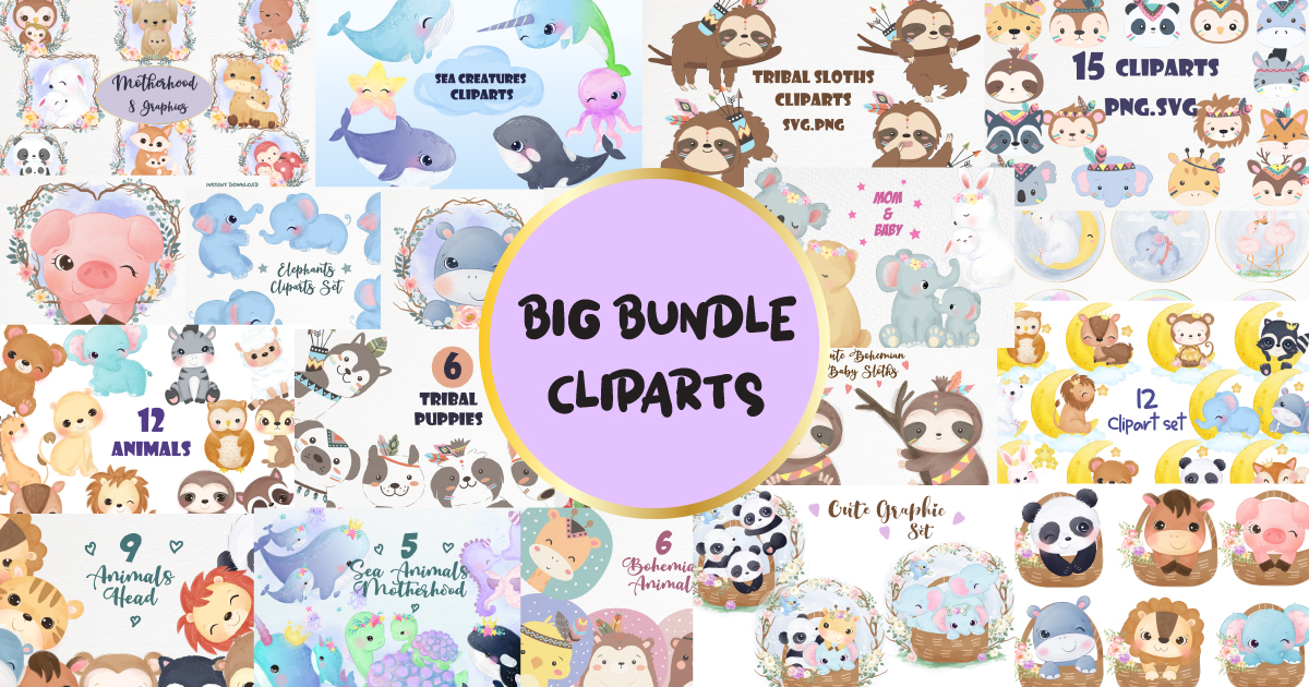 Cute Animals Big Bundle Cliparts Bundle · Creative Fabrica