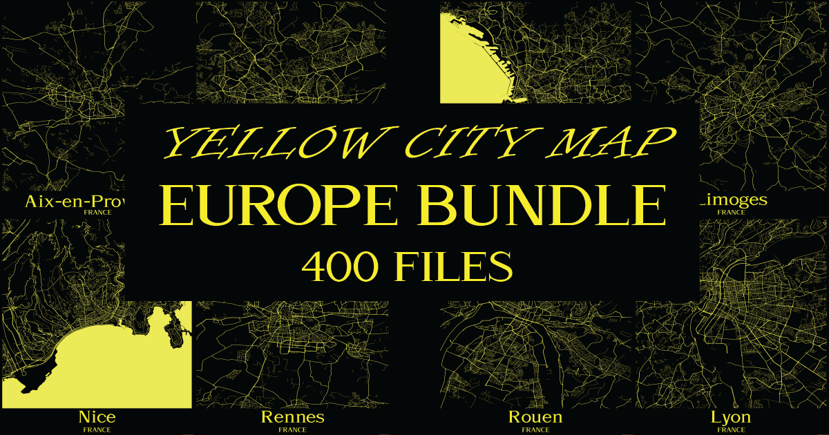 Yellow City Maps of Europe Bundle Bundle · Creative Fabrica