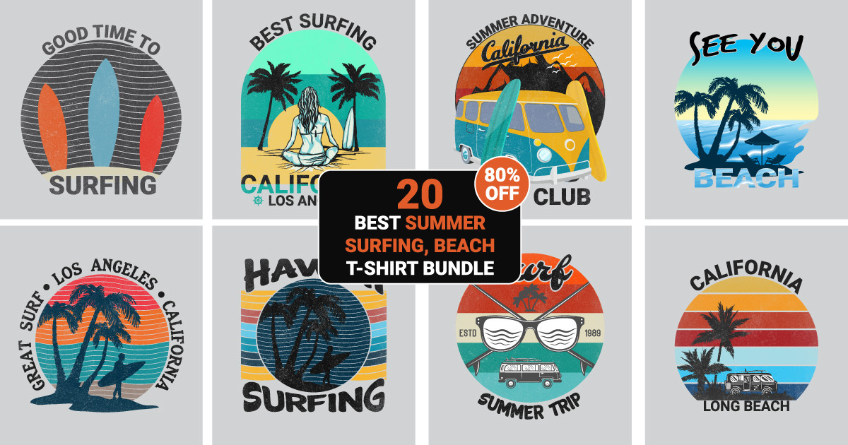 Best Summer Surfing Beach T-shirt Bundle Bundle · Creative Fabrica