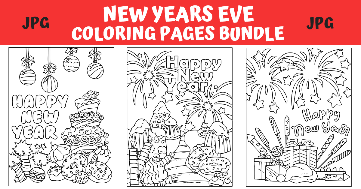 New Year's Eve Coloring Pages Bundle Bundle · Creative Fabrica