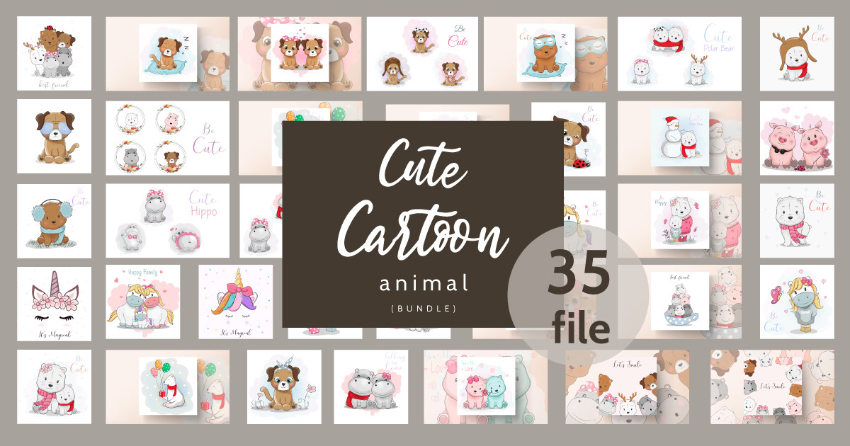 Cute & Lovely Cartoon Animal Bundle Bundle · Creative Fabrica