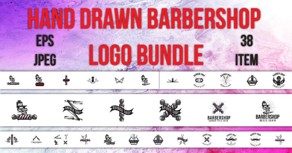 Hand-drawn Barbershop Logo Bundle Bundle · Creative Fabrica