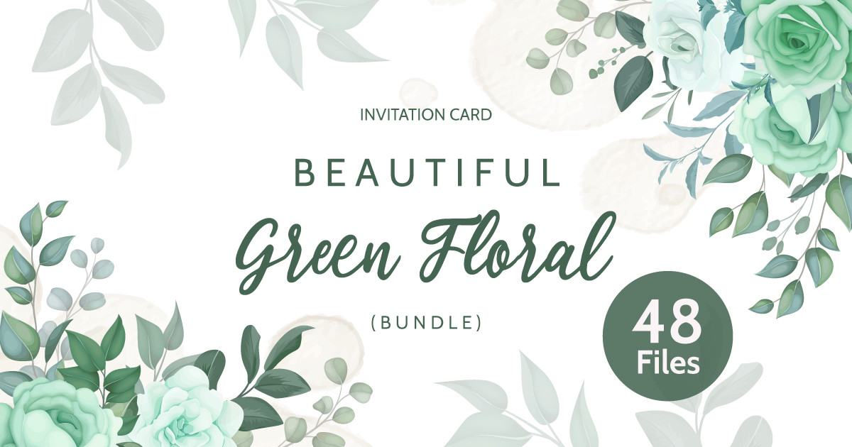 Beautiful Green Floral Invitation Bundle Bundle · Creative Fabrica