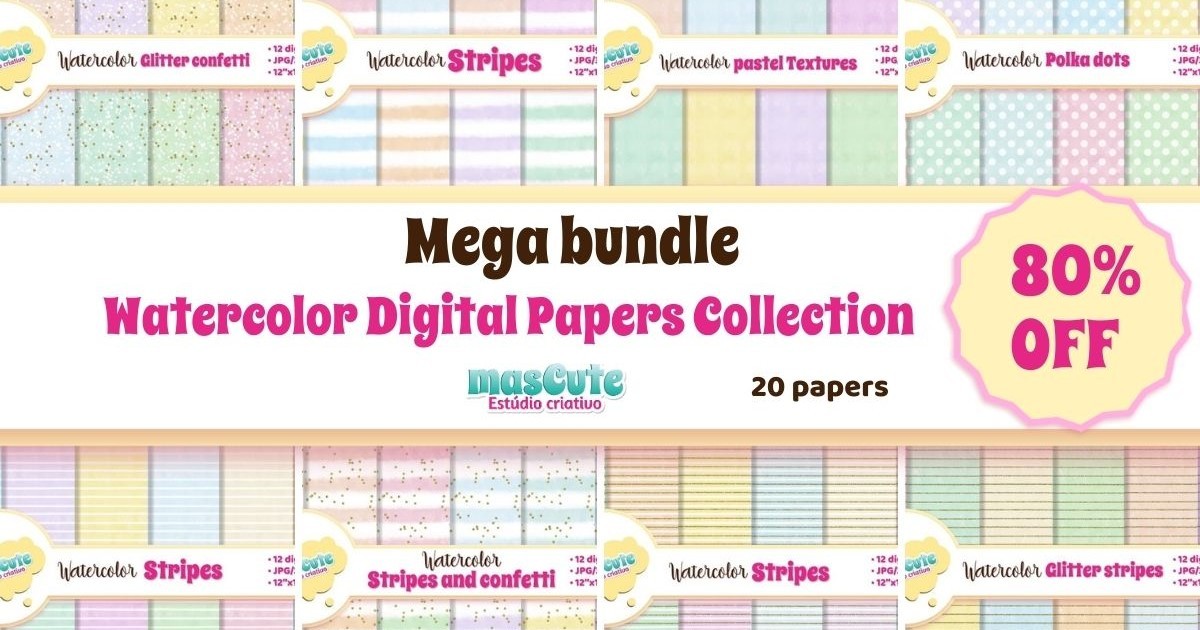 Watercolor Digital Paper Mega Bundle Bundle · Creative Fabrica
