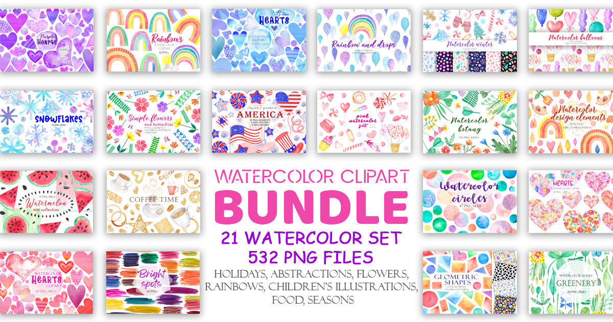 Watercolor Clipart Bundle Bundle · Creative Fabrica