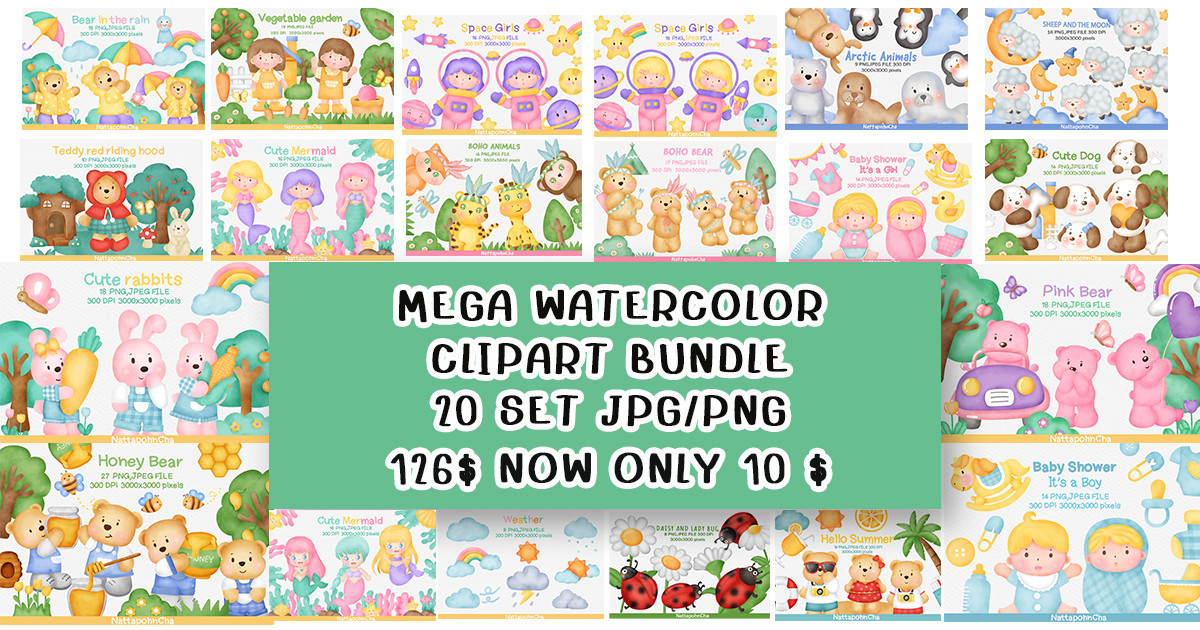 Cute Watercolor Clip Art Bundle Bundle · Creative Fabrica