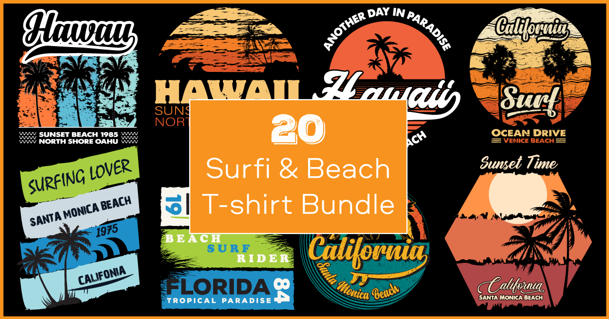 Beach Surfing T-Shirt Bundle Bundle · Creative Fabrica