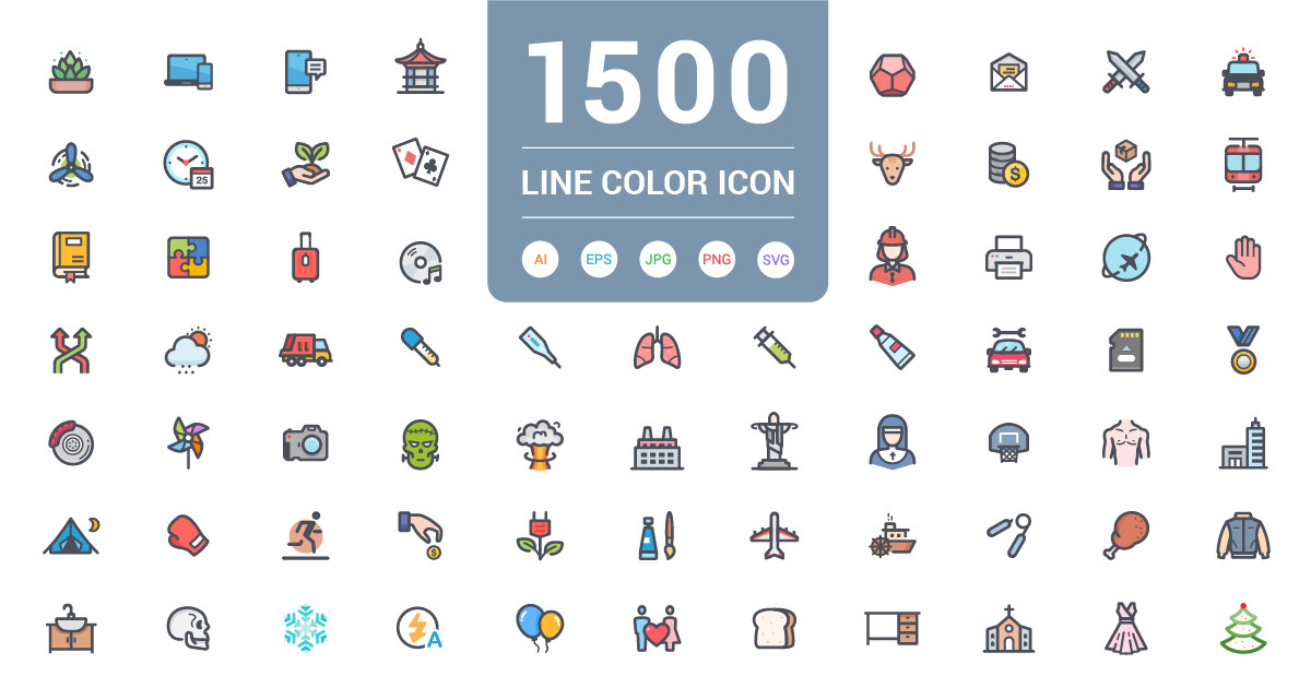 1500 Line Color Icons Pack Bundle · Creative Fabrica