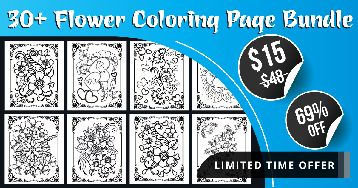 Flower Coloring Page KDP Bundle Vol 1 Bundle · Creative Fabrica
