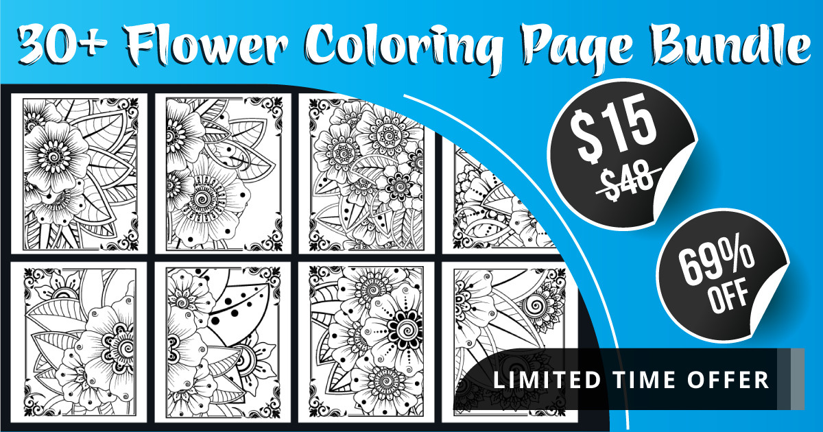 Flower Coloring Page Bundle for KDP Vol 4 Bundle · Creative Fabrica