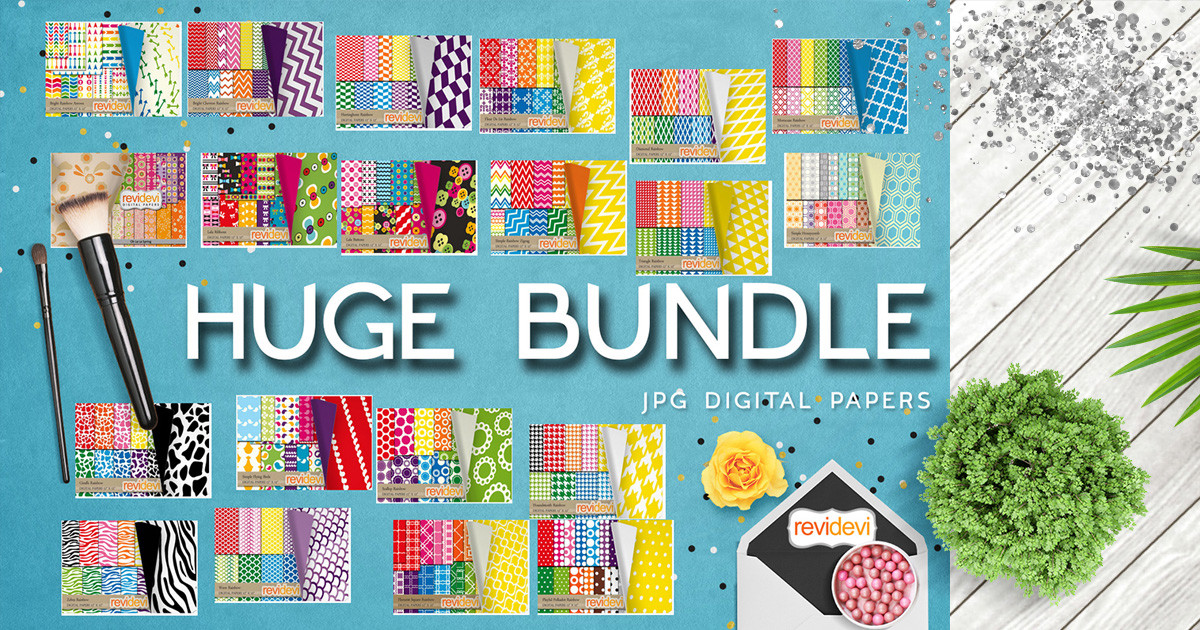 Rainbow Digital Papers Bundle Bundle · Creative Fabrica