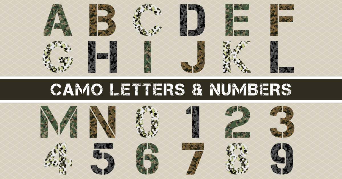 Camo Letters & Numbers Bundle · Creative Fabrica