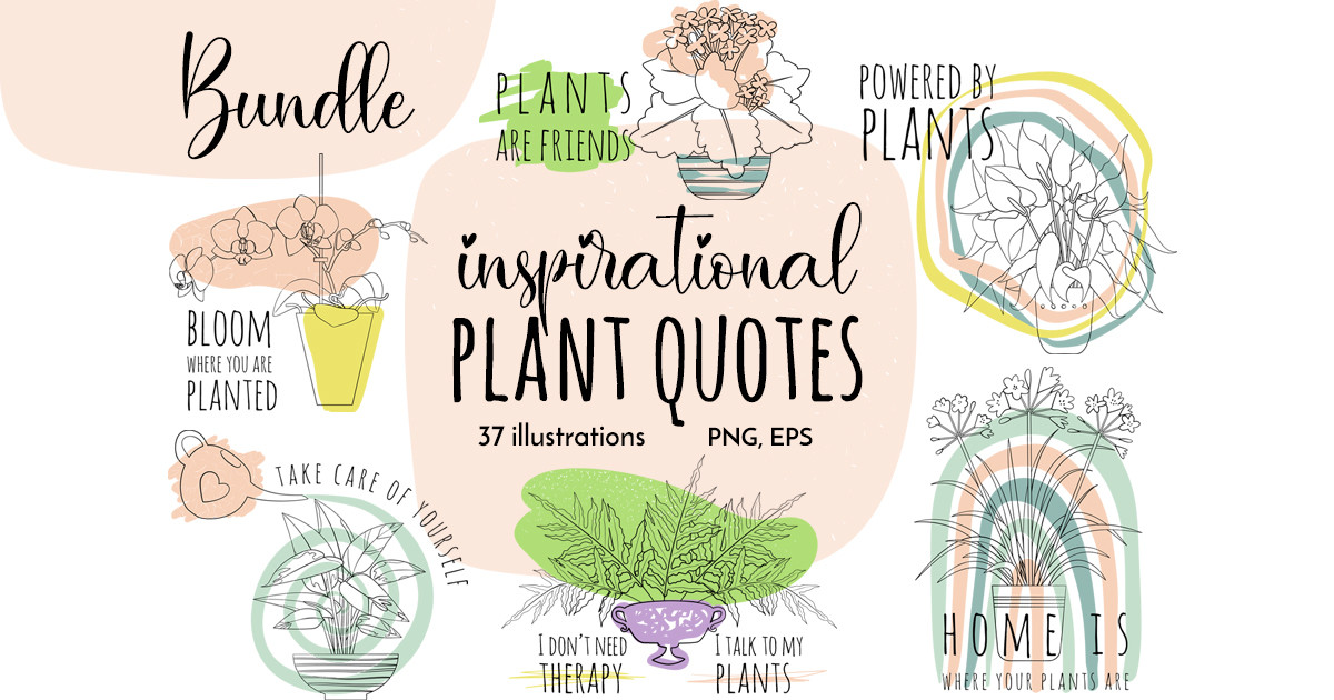 Inspirational Plant & Quotes Illustrations Bundle · Creative Fabrica