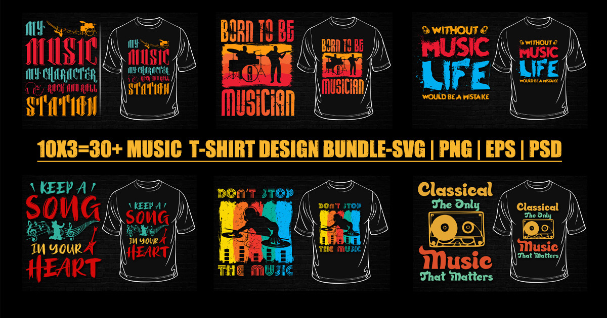 Music T-Shirt Design Bundle Bundle · Creative Fabrica