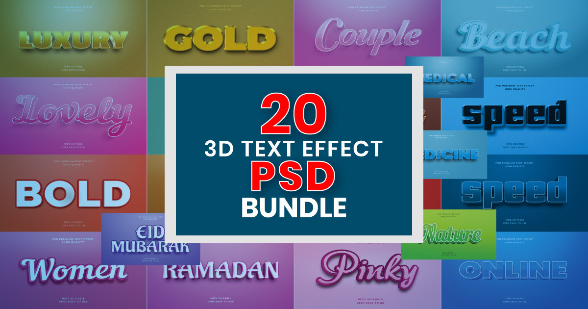 3D Text Effect Bundle PSD - Vol 02 Bundle · Creative Fabrica