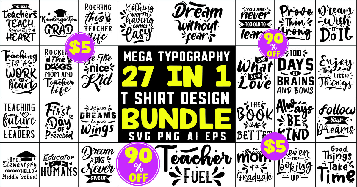 Mega Typography T-shirt Design Bundle Bundle · Creative Fabrica