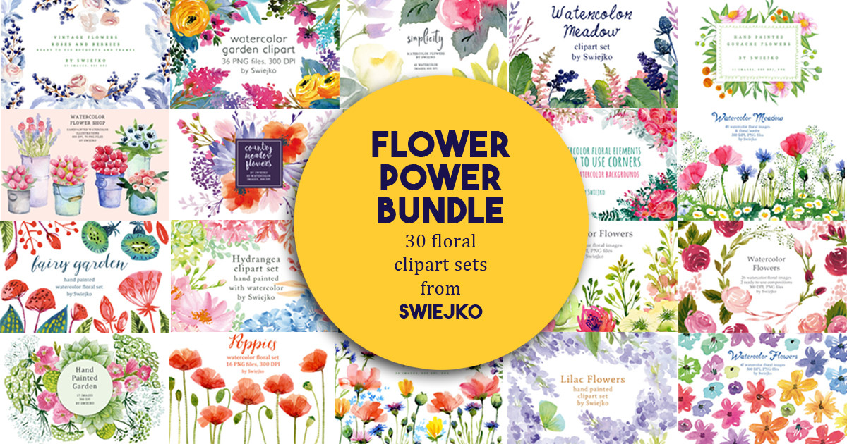 Flower Power - Watercolor Flow Bundle Bundle · Creative Fabrica