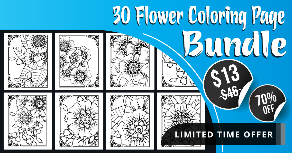 Flower Coloring Page Bundle for KDP Vol.6 Bundle · Creative Fabrica