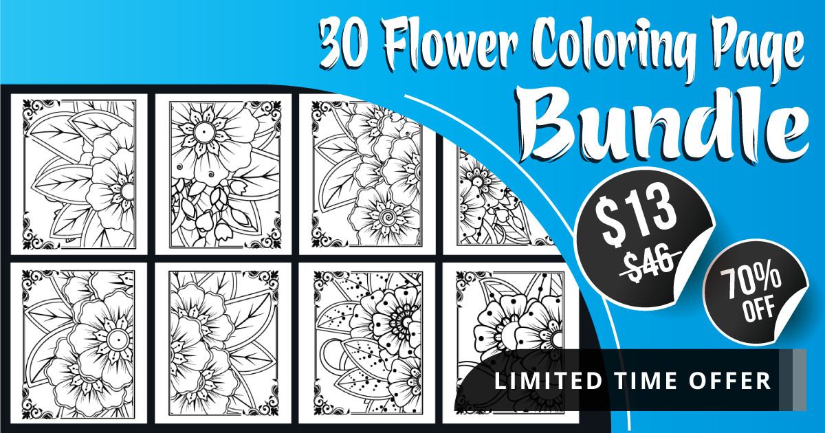Flower Coloring Page for KDP Bundle V.7 Bundle · Creative Fabrica