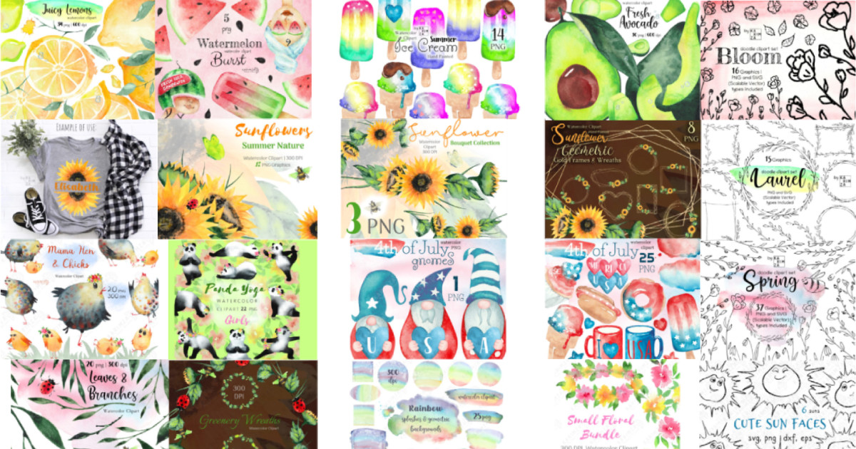 Watercolor and Doodle Summer Bundle Bundle · Creative Fabrica