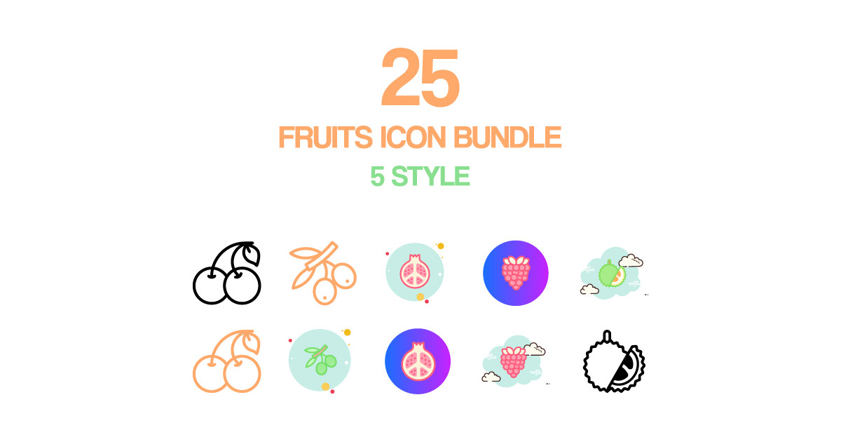 25 BUNDLE FRUITS ICON 5 STYLE Bundle · Creative Fabrica