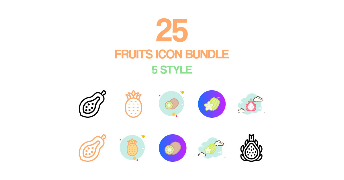 25 BUNDLE FRUITS ICON 5 STYLE Bundle · Creative Fabrica