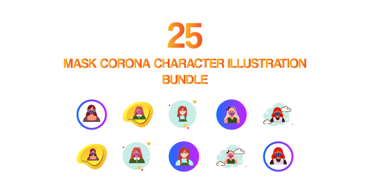 25 MASK CHARACTER ILLUSTRATION BUNDLE Bundle · Creative Fabrica