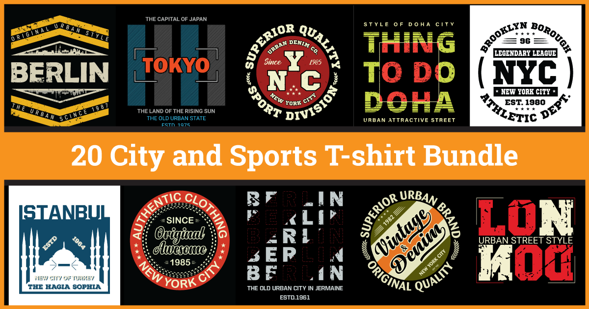 City & Sports Typography T-Shirt Bundle Bundle · Creative Fabrica
