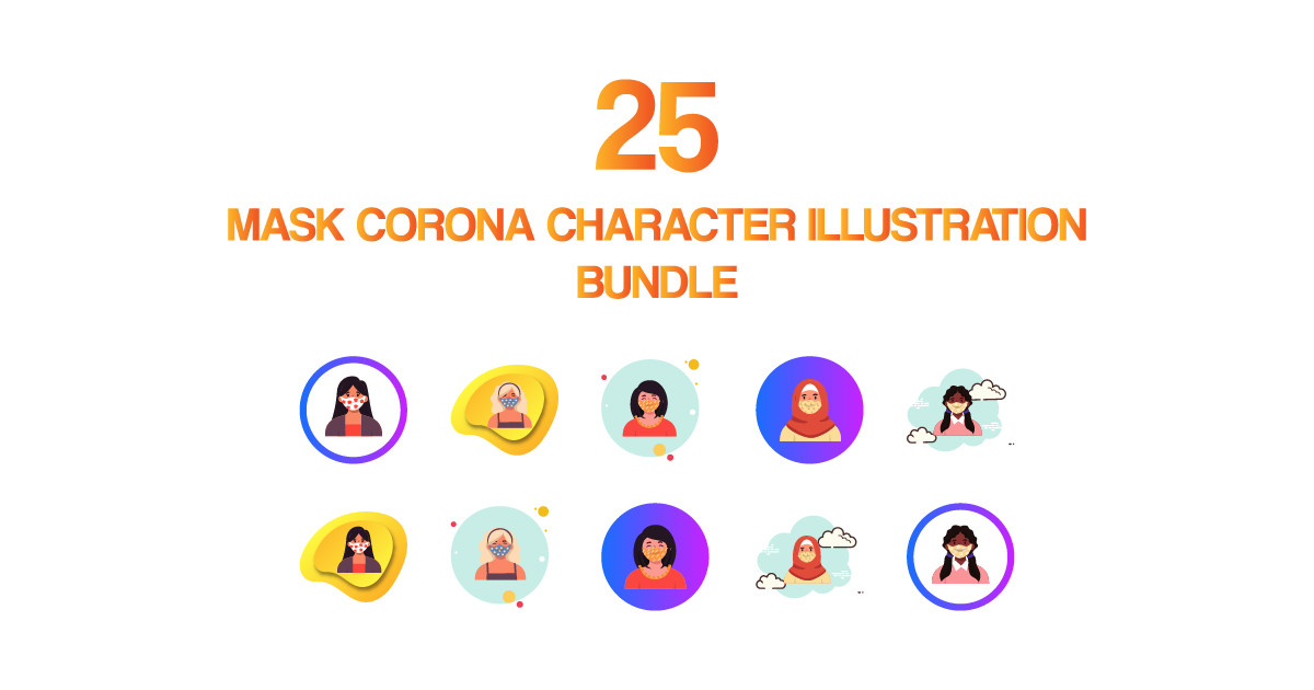 MASK CORONA ILLUSTRATION BUNDLE Bundle · Creative Fabrica