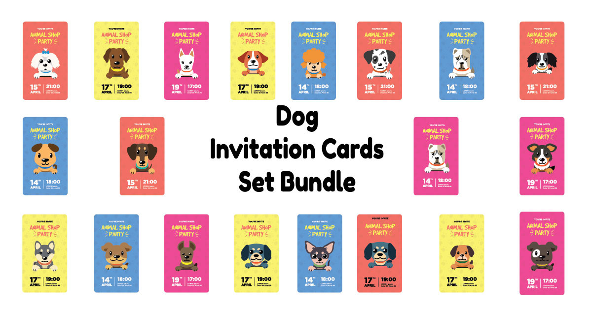 Dog Invitation Cards Set Bundle Bundle · Creative Fabrica
