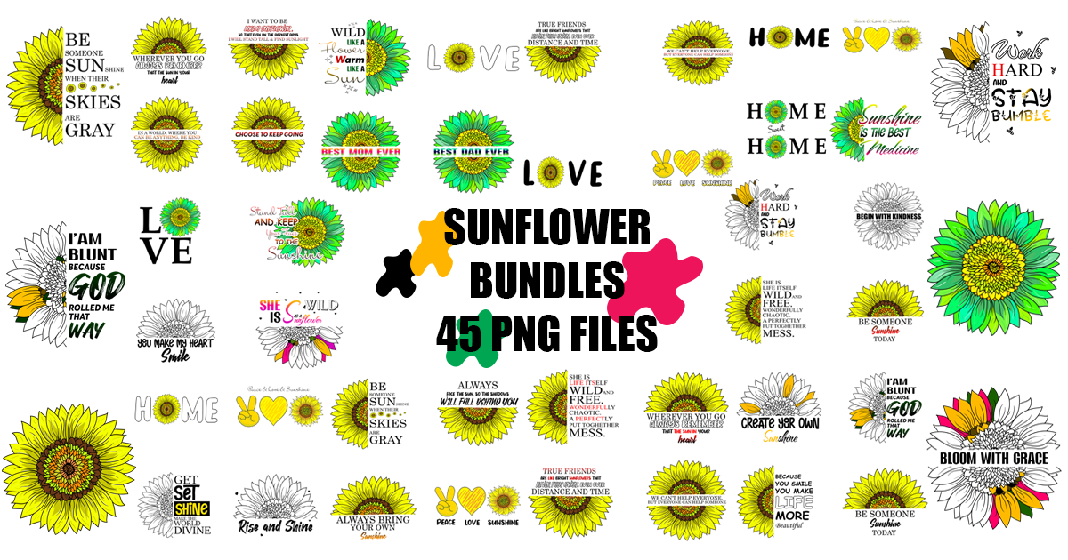 45 Sunflower Designs Bundle Bundle · Creative Fabrica