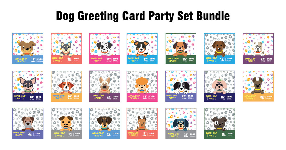 Dog Greeting Card Party Set Bundle Bundle · Creative Fabrica